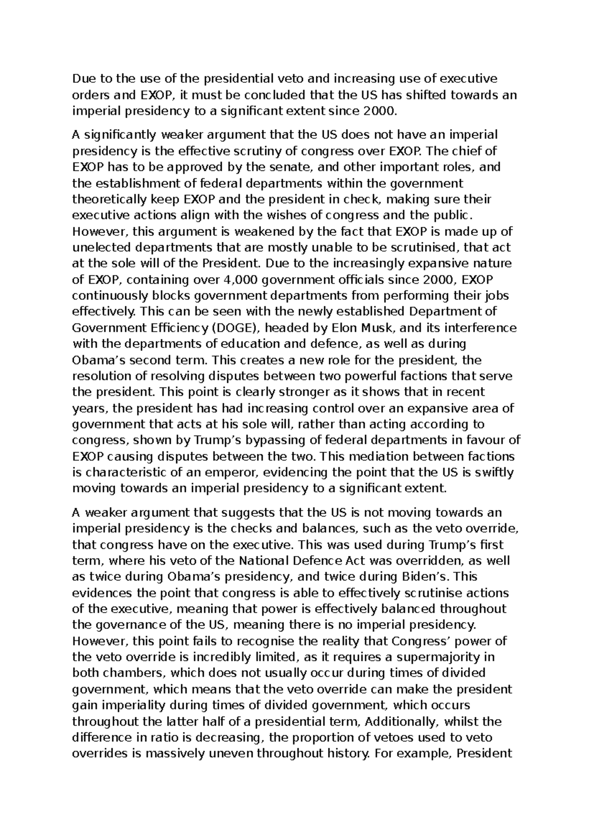 Imperial Presidency Analysis Since 2000: Examining Executive Power ...