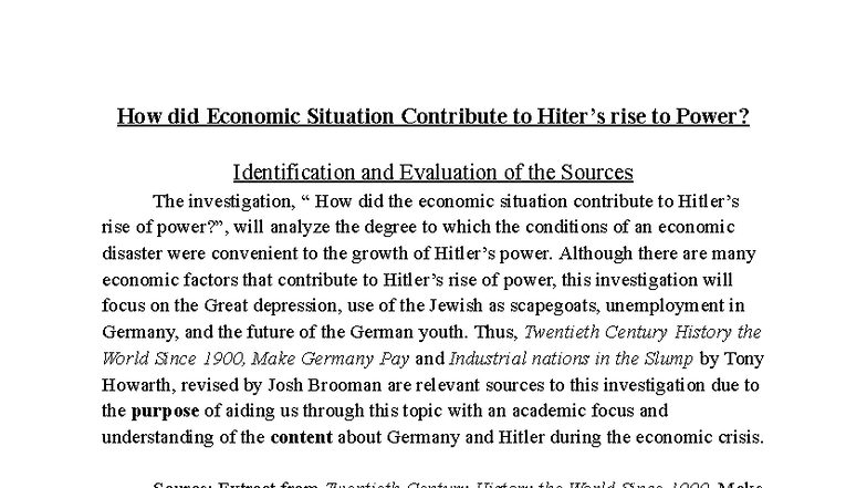 Economic Factors in Hitler's Rise to Power: A Historical Analysis - Studocu