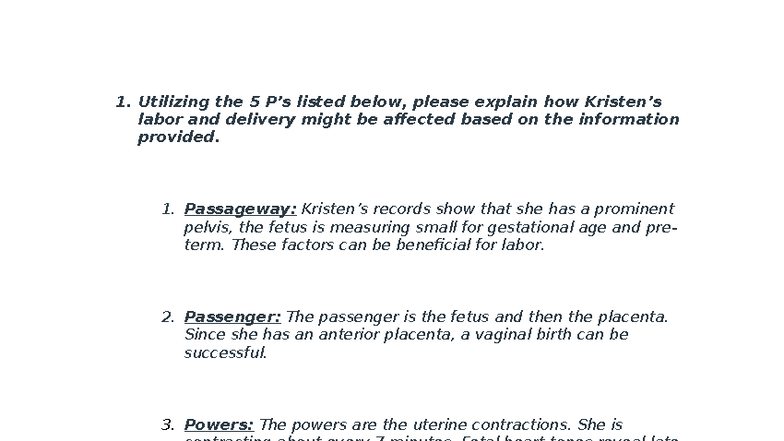 Discussion 3 Notes: Labor & Delivery Analysis and Nursing Care ...