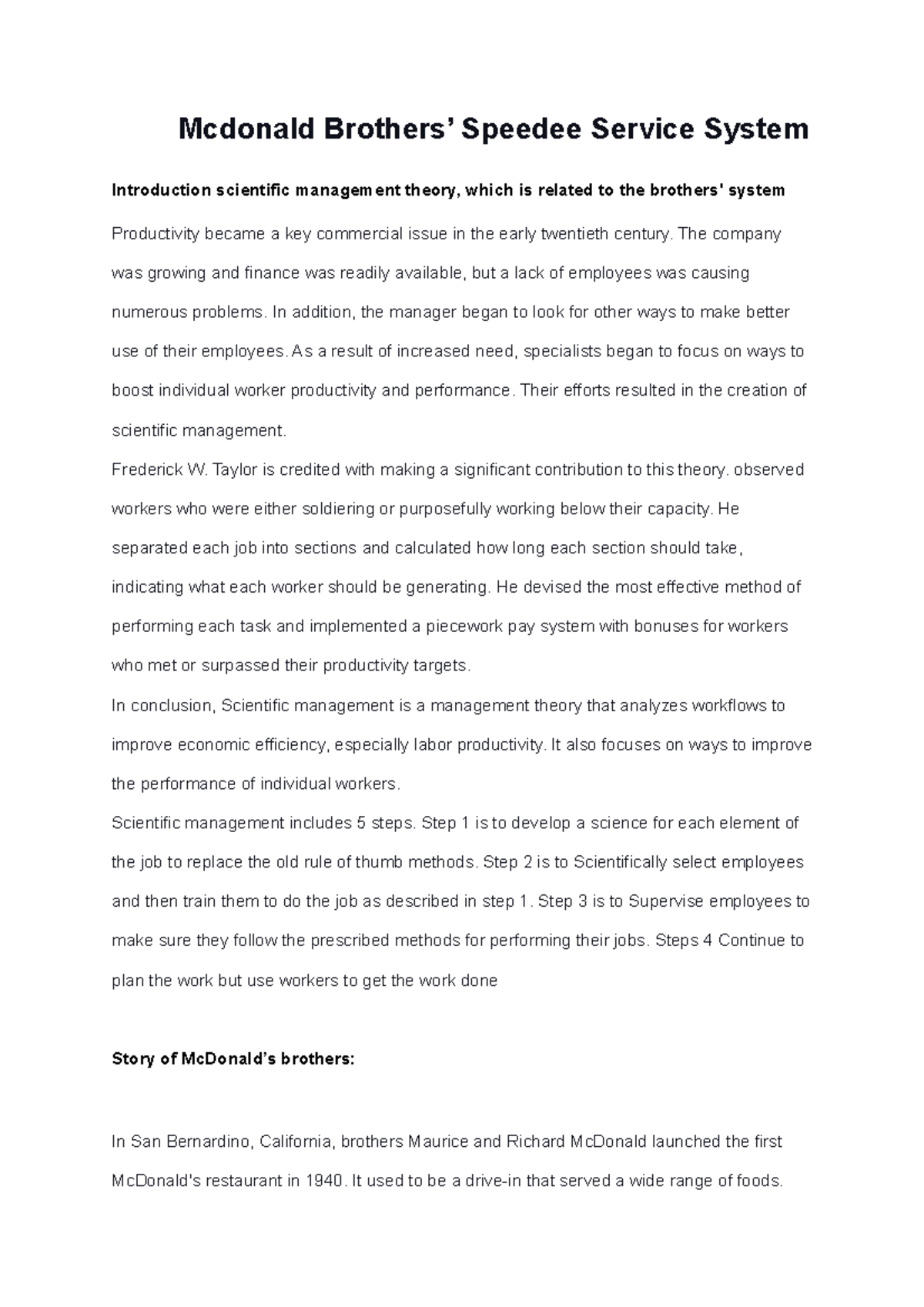 Mcdonald Brothers’ Speedee Service System (1) - Mcdonald Brothers ...