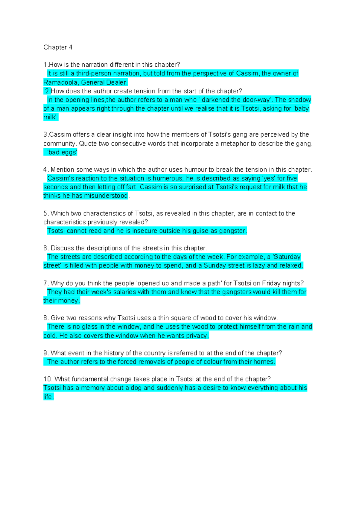 Tsotsi Novel Analysis: Chapter 4 Insights and Themes - Studocu