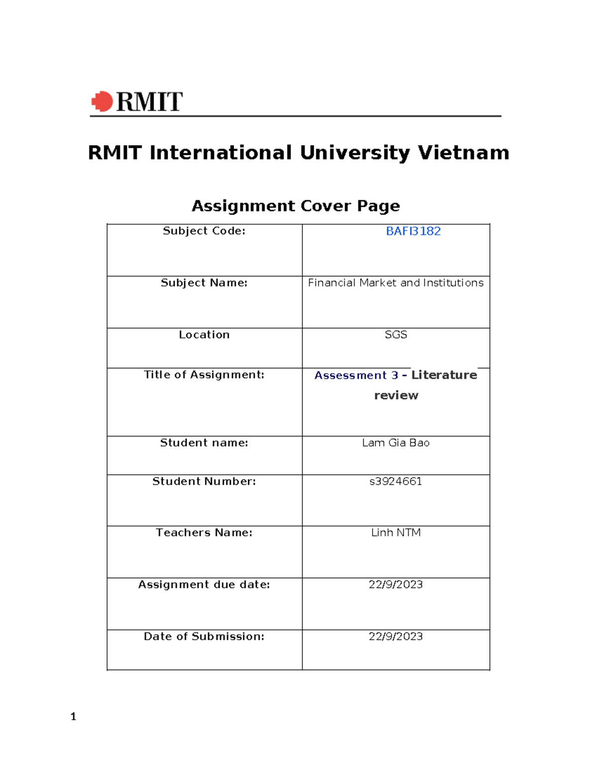 Asm3-financial market and institution - RMIT International University ...