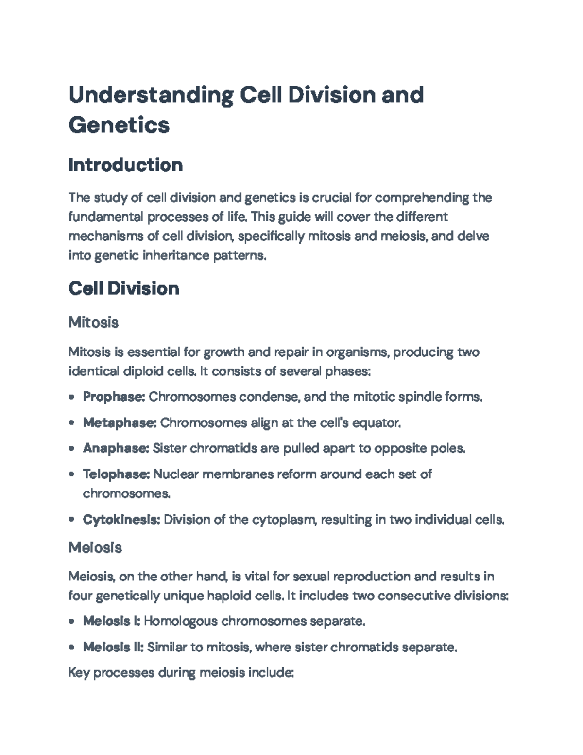 Understanding Cell Division and Genetic Inheritance Mechanisms ...