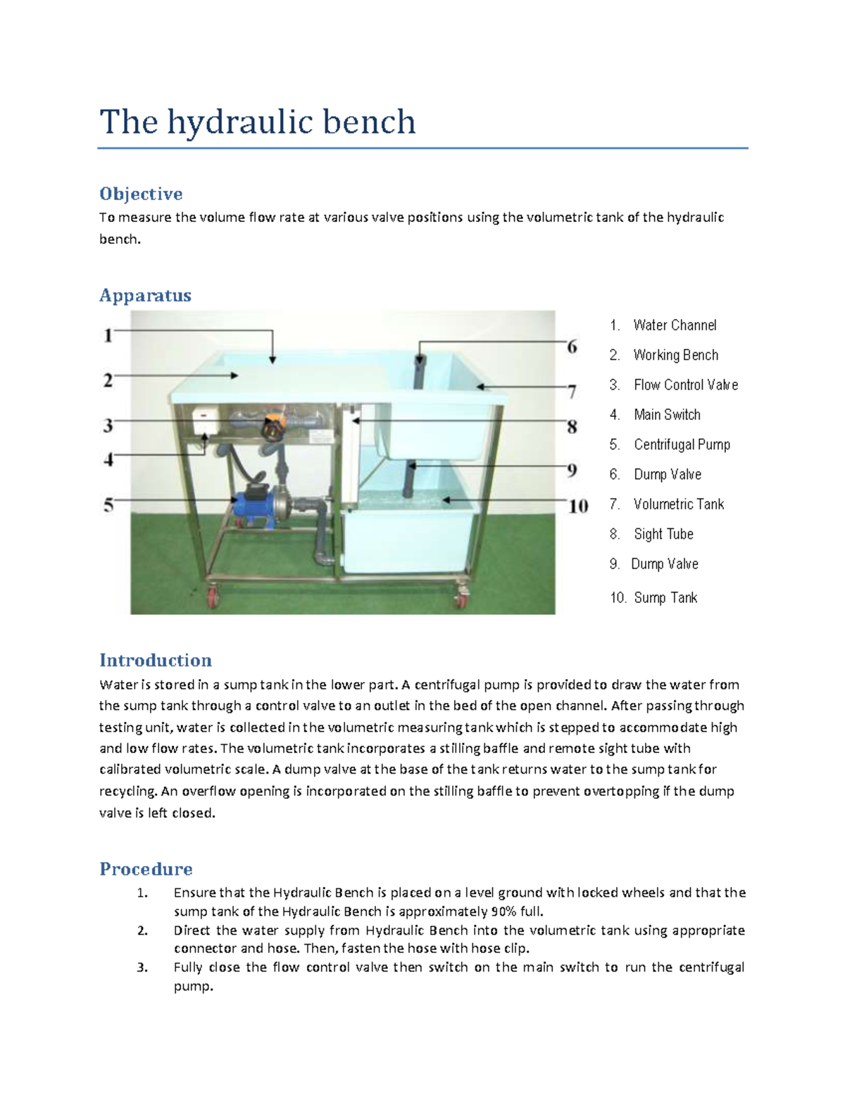 408636977 Experiment 01: Hydraulic Bench Flow Rate Measurements - Studocu