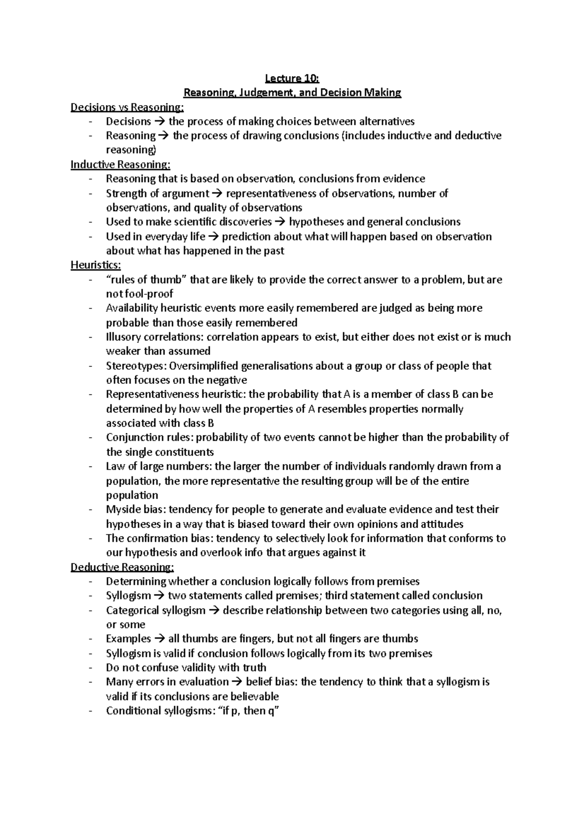 Lecture 10 - Lecture 10: Reasoning, Judgement, and Decision Making Decisions vs Reasoning ...