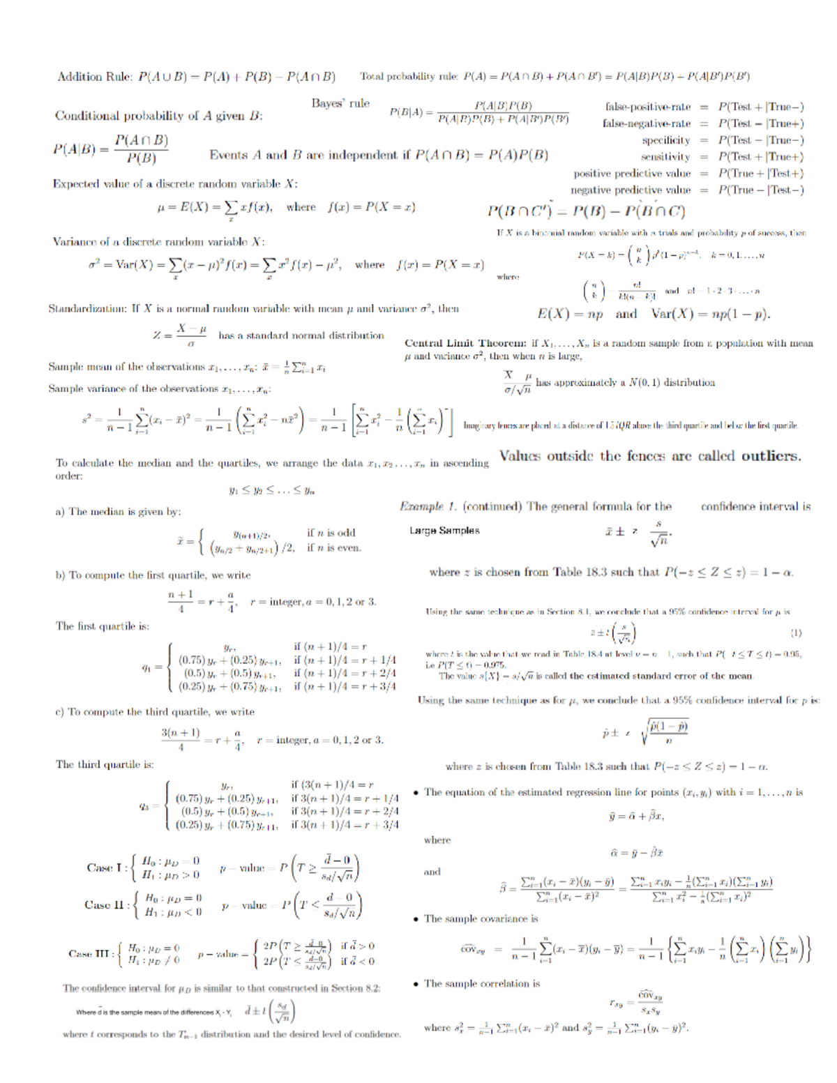 Biostats Formula Sheet: Essential Equations for Quick Reference - Studocu