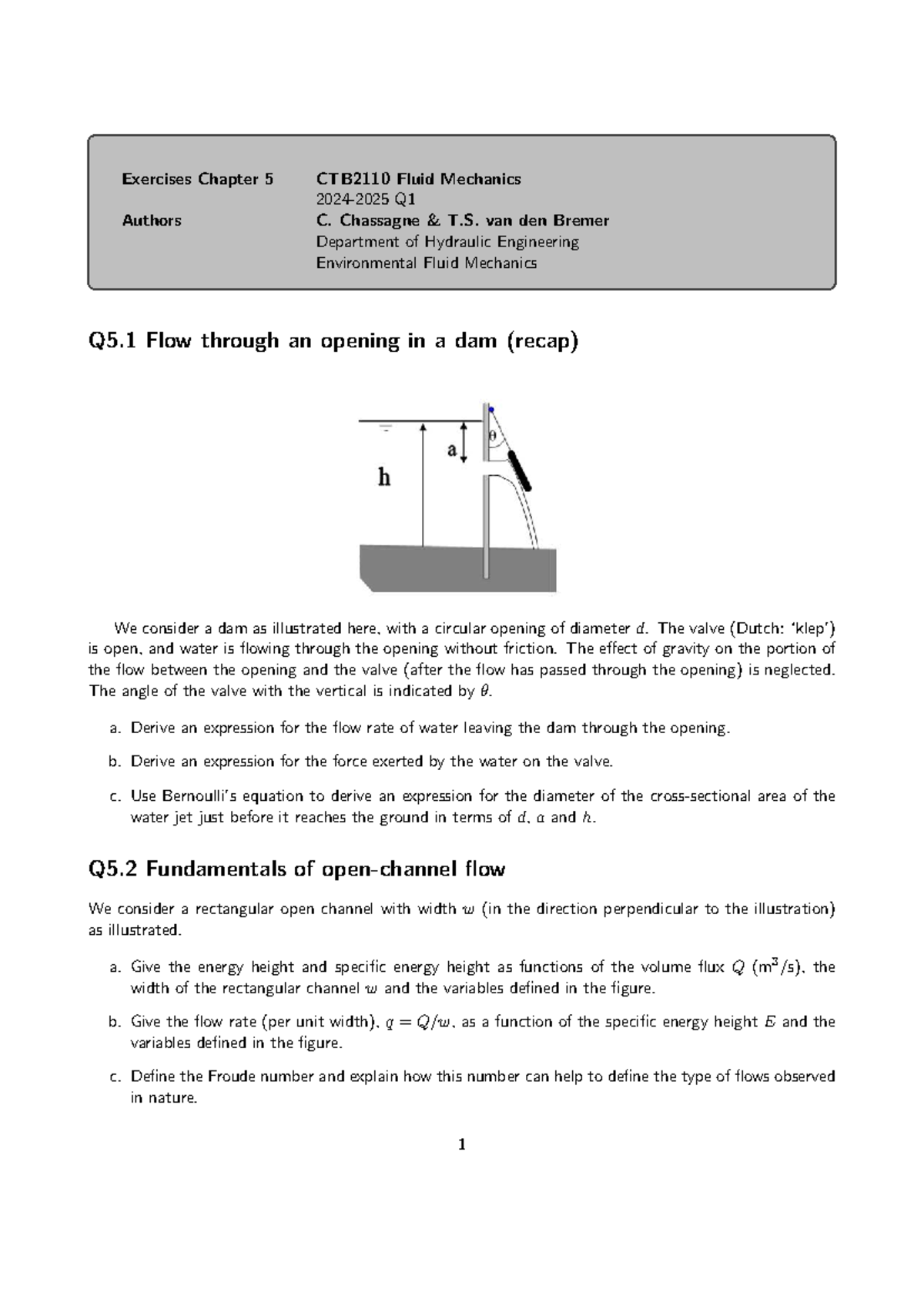 Exercises CTB2110 Fluid Mechanics Chapter 5 - Week 6 - Studeersnel