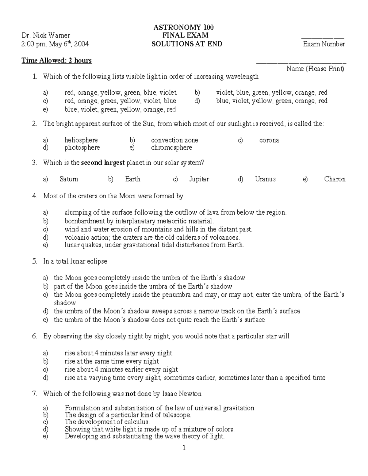 ASTR 100 - Essential Final Exam Study Notes for Astronomy 100 - Studocu