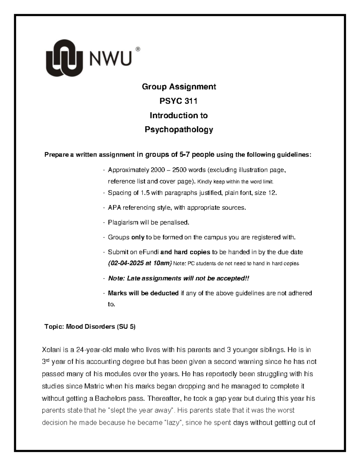 PSYC 311 Group Assignment Final: Analyzing Mood Disorders - Studocu