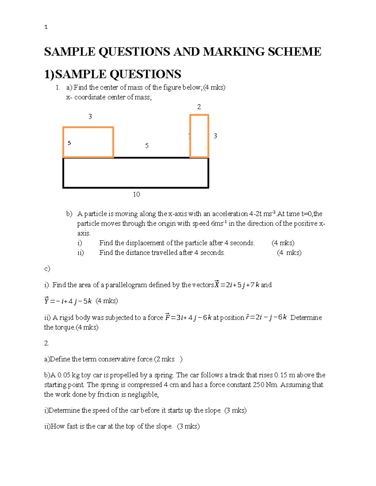 Mechanics II Sample Questions and Marking Schemes for Final Exam - Studocu
