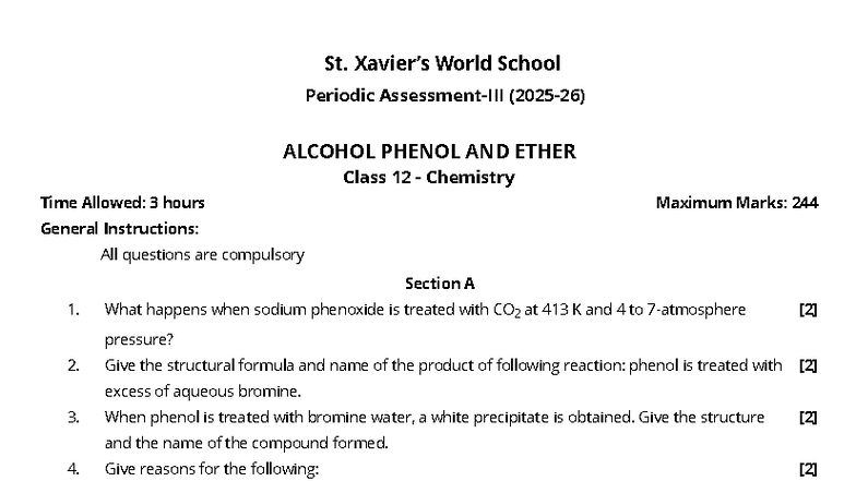 Class 12 Chemistry Assignment: Alcohol, Phenol, and Ether Concepts ...