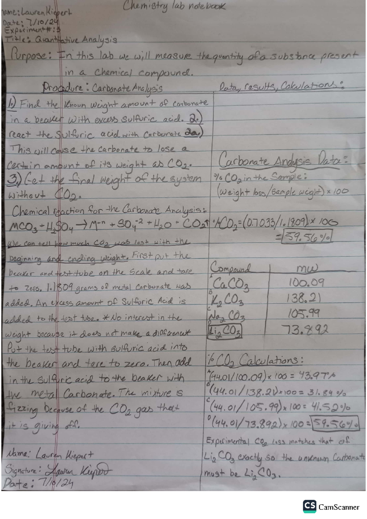 Chem lab experiment #3 - Portage Learning Chem 103 lab #3 Quantitative ...