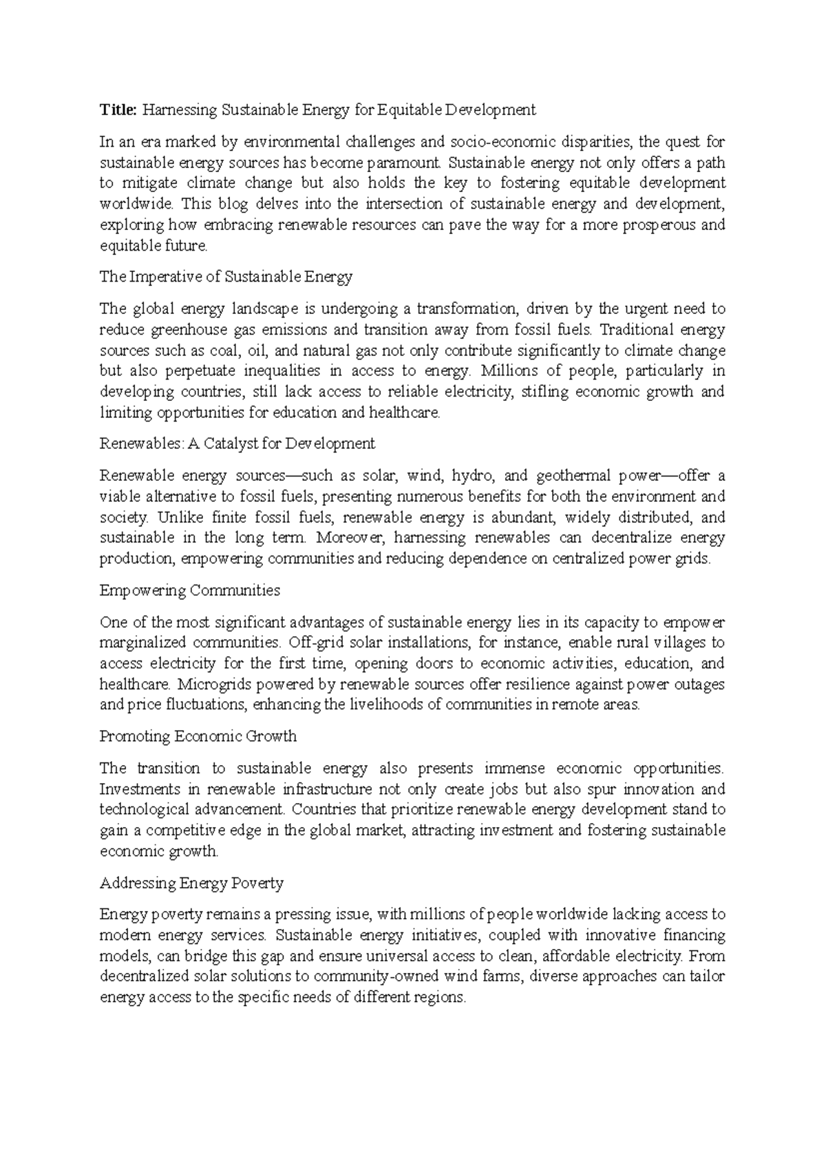 SUST 101: Harnessing Sustainable Energy for Equitable Development - Studocu