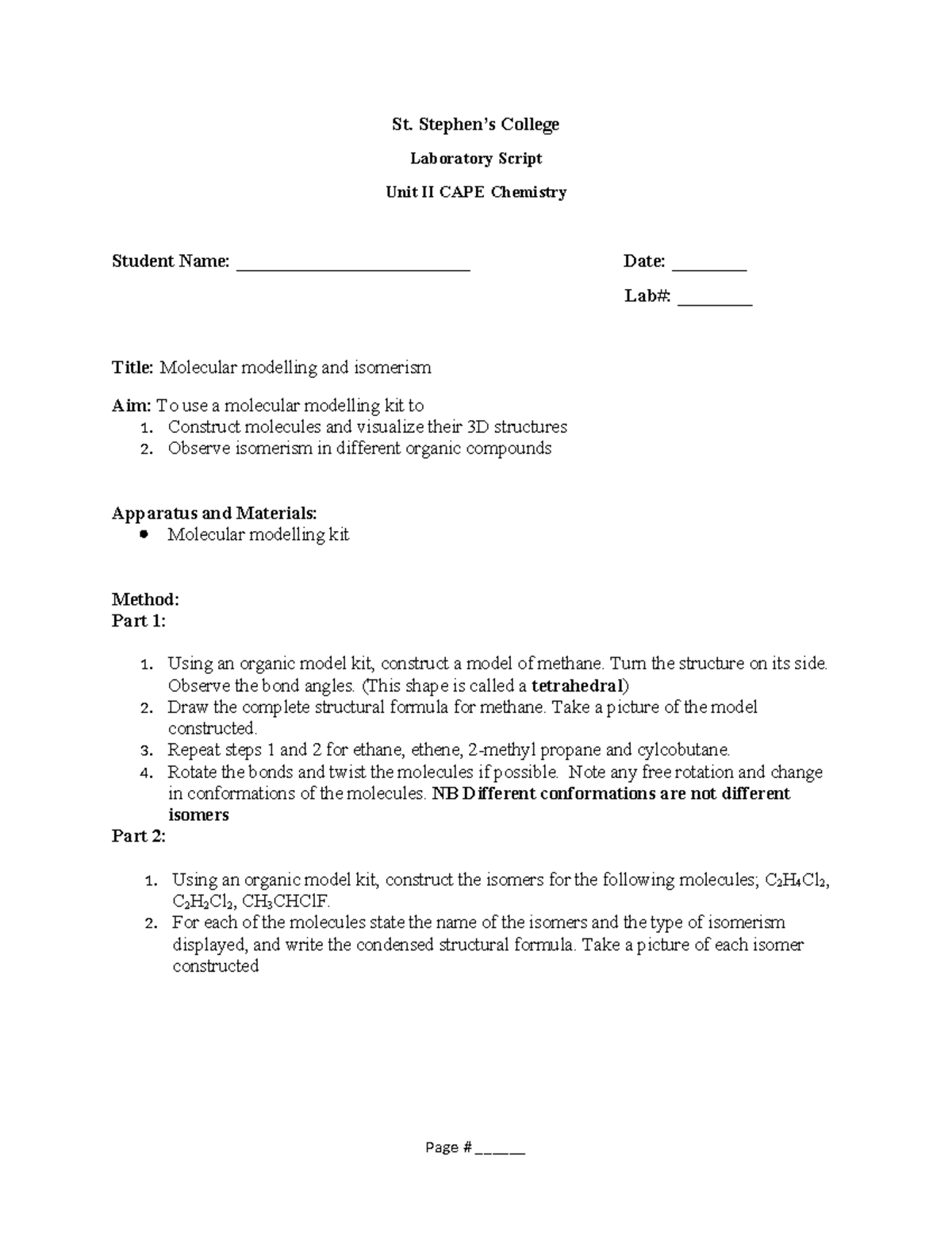 Molecular models - cvbnm - St. Stephen’s College Laboratory Script Unit ...