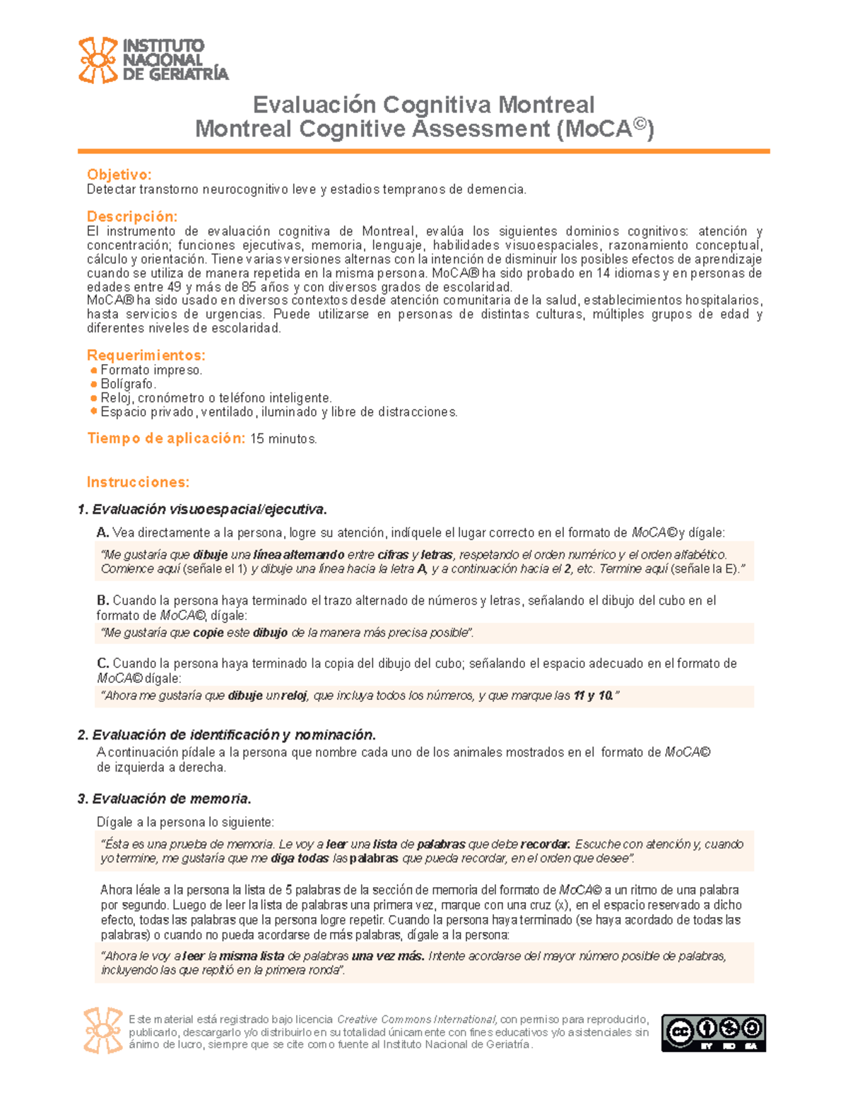 Evaluación Cognitiva Montreal (MOCA) - Instrucciones y Puntuación - Studocu