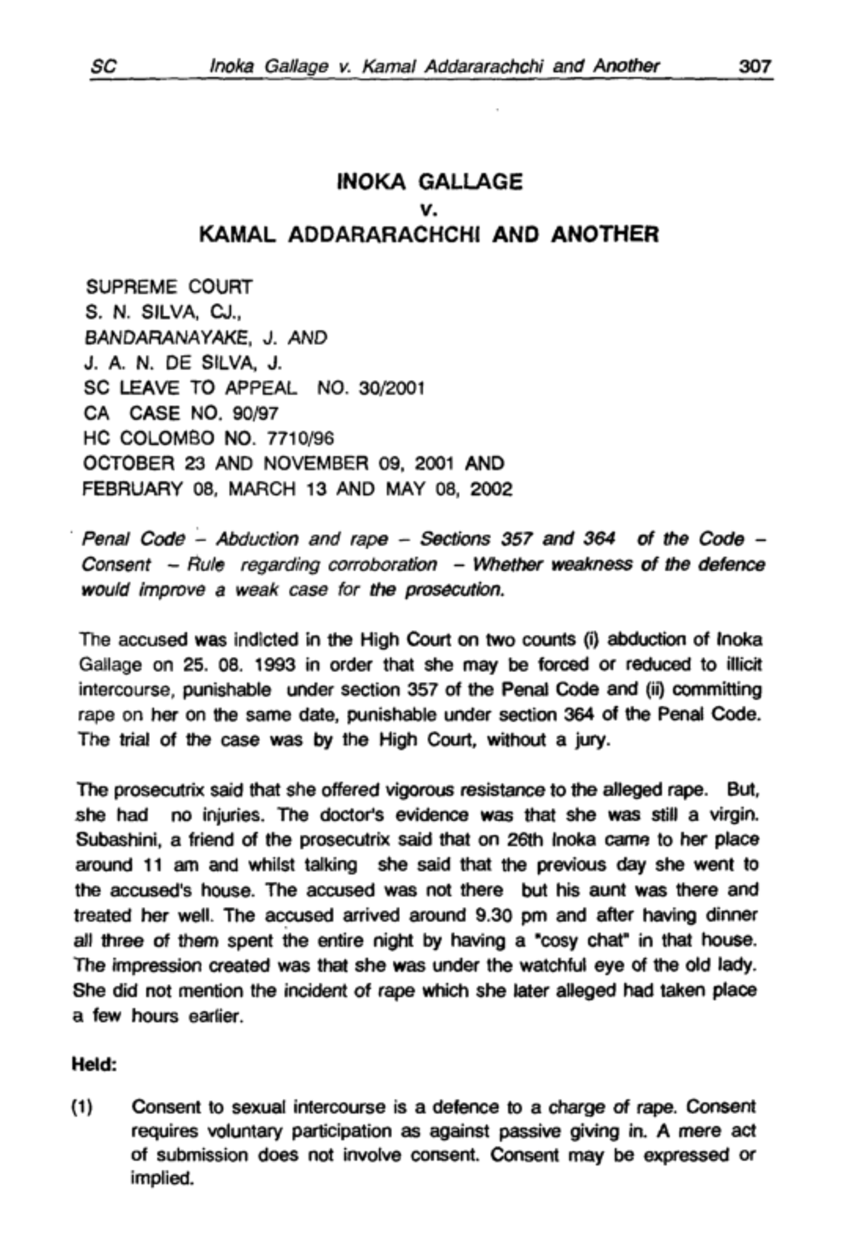 SC Leave to Appeal No. 30: Inoka Gallage v. Kamal Addararachchi Case ...