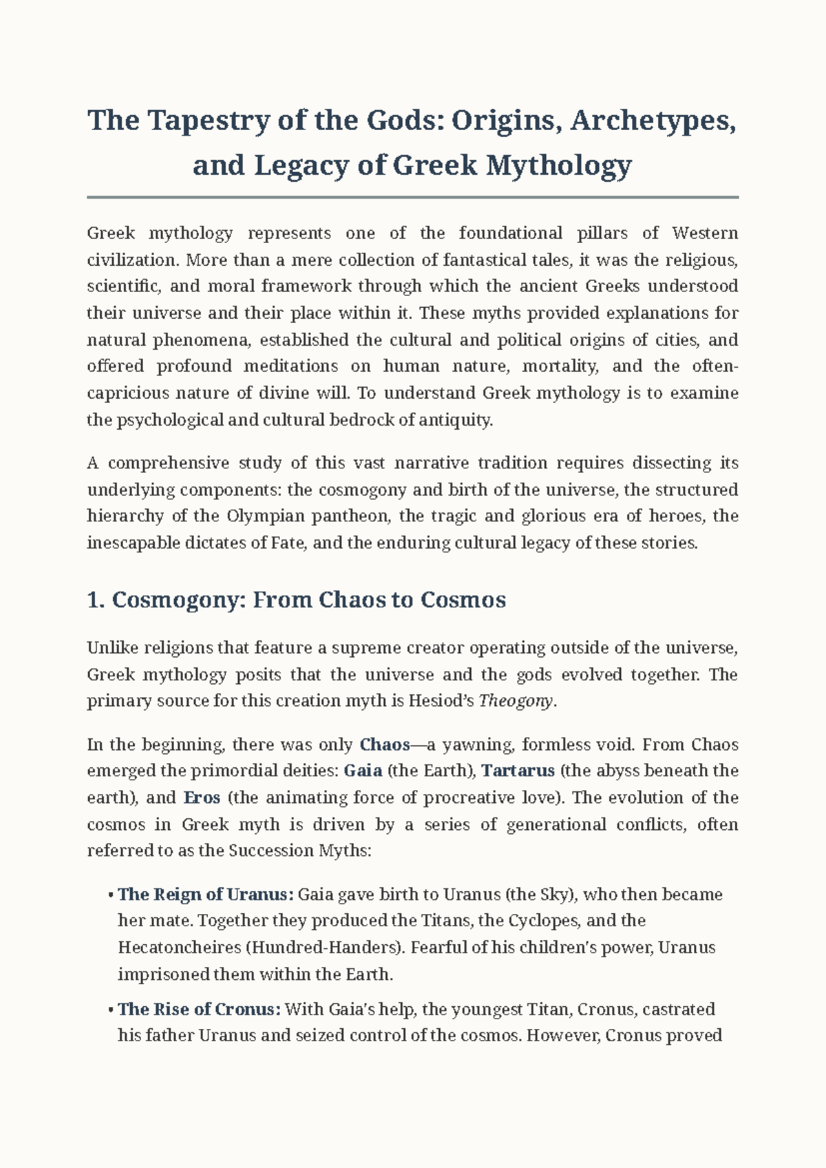 Greek Mythology Essay: Origins, Archetypes & Cultural Legacy - Studocu