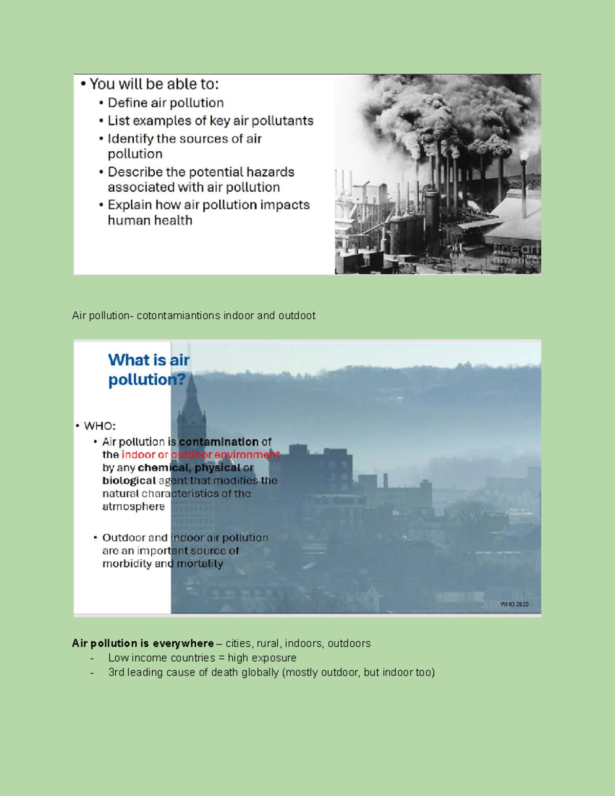 Air Pollution Overview and Impacts - ENV 101 Lecture Notes - Studocu