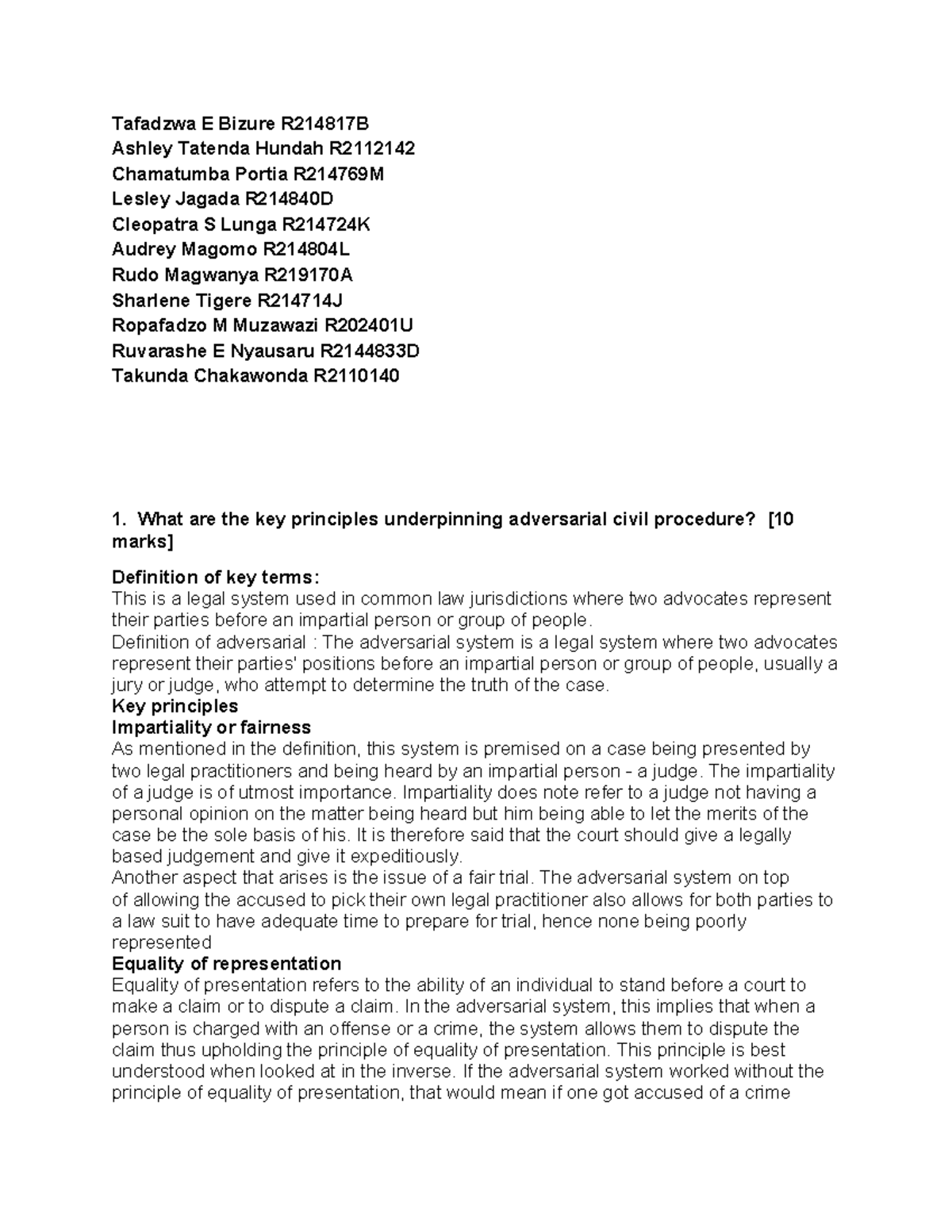 Civil Procedure Tutorial: Key Principles of Adversarial System - Studocu