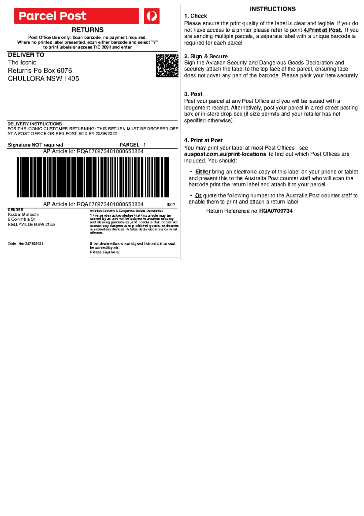 The Iconic Return Label eedfe 33ce7d6e40850 a5a4b4a969413 c - DELIVER ...