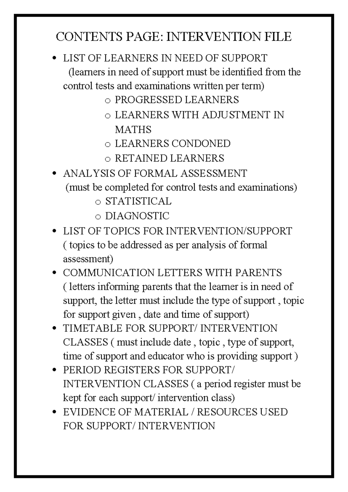 Intervention File for Learners in Need of Support - Edu 102 - Studocu