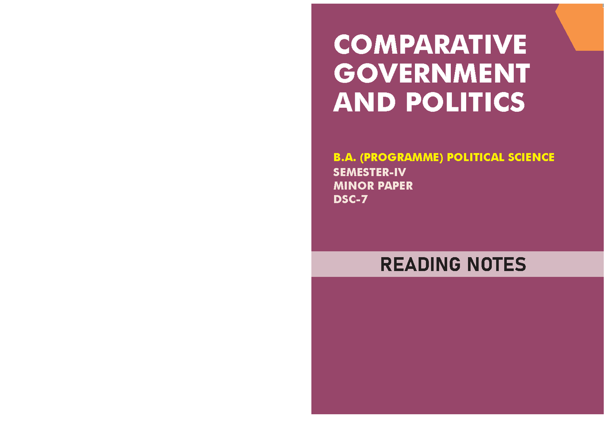 Comparative Government and Politics Reading Notes for B.A. Minor Paper ...