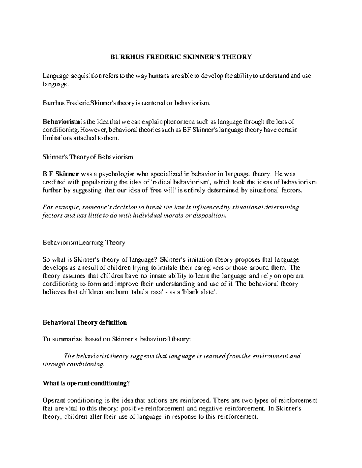 Module 2: Analyzing Skinner's Behavioral Theory and Language ...