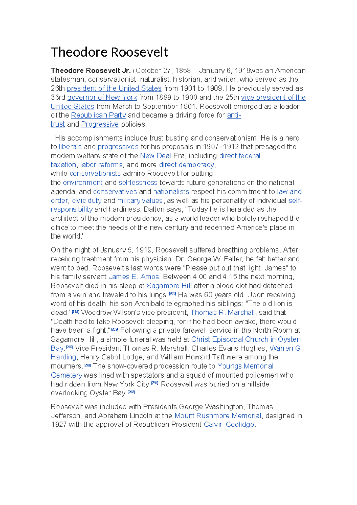 Theodore Roosevelt: A Legacy of Leadership and Conservation - Studocu