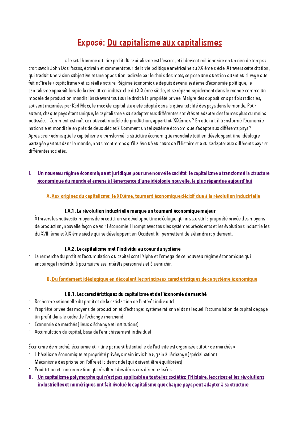 Plan détaillé - Du capitalisme aux capitalismes - Exposé: Du ...