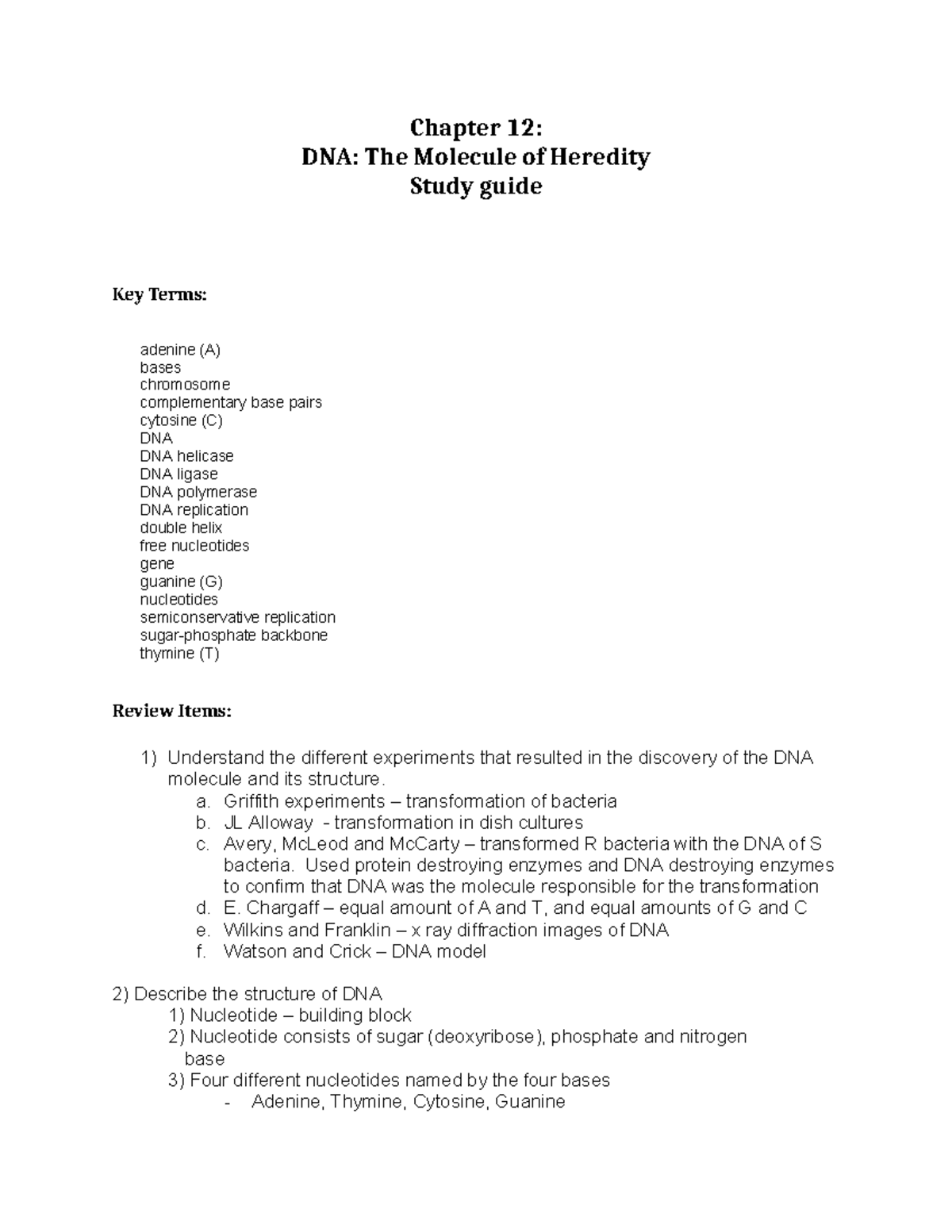 Chapter 12: DNA Structure & Replication Study Guide - Studocu