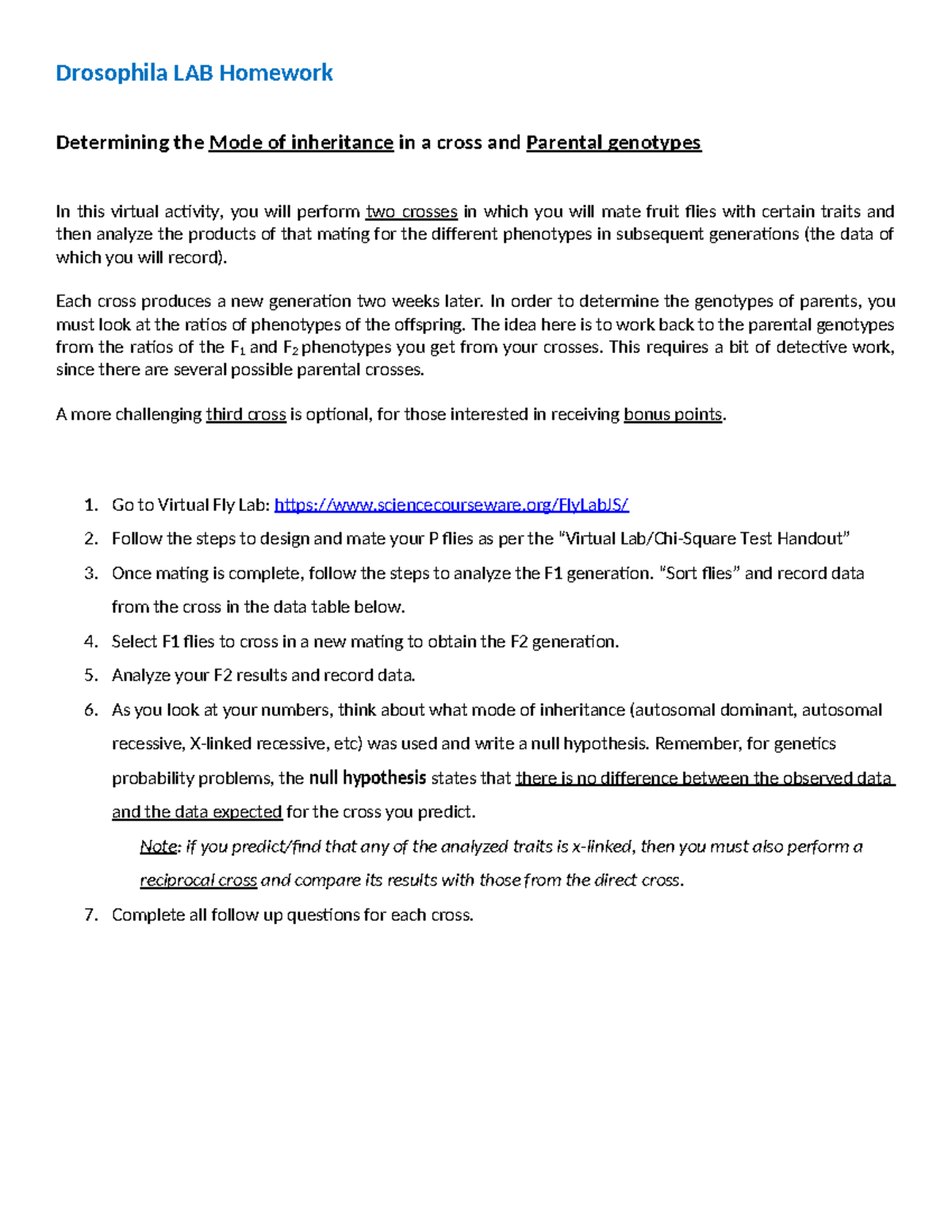 Drosophila Genetics Lab Homework: Analyzing Inheritance Patterns - Studocu