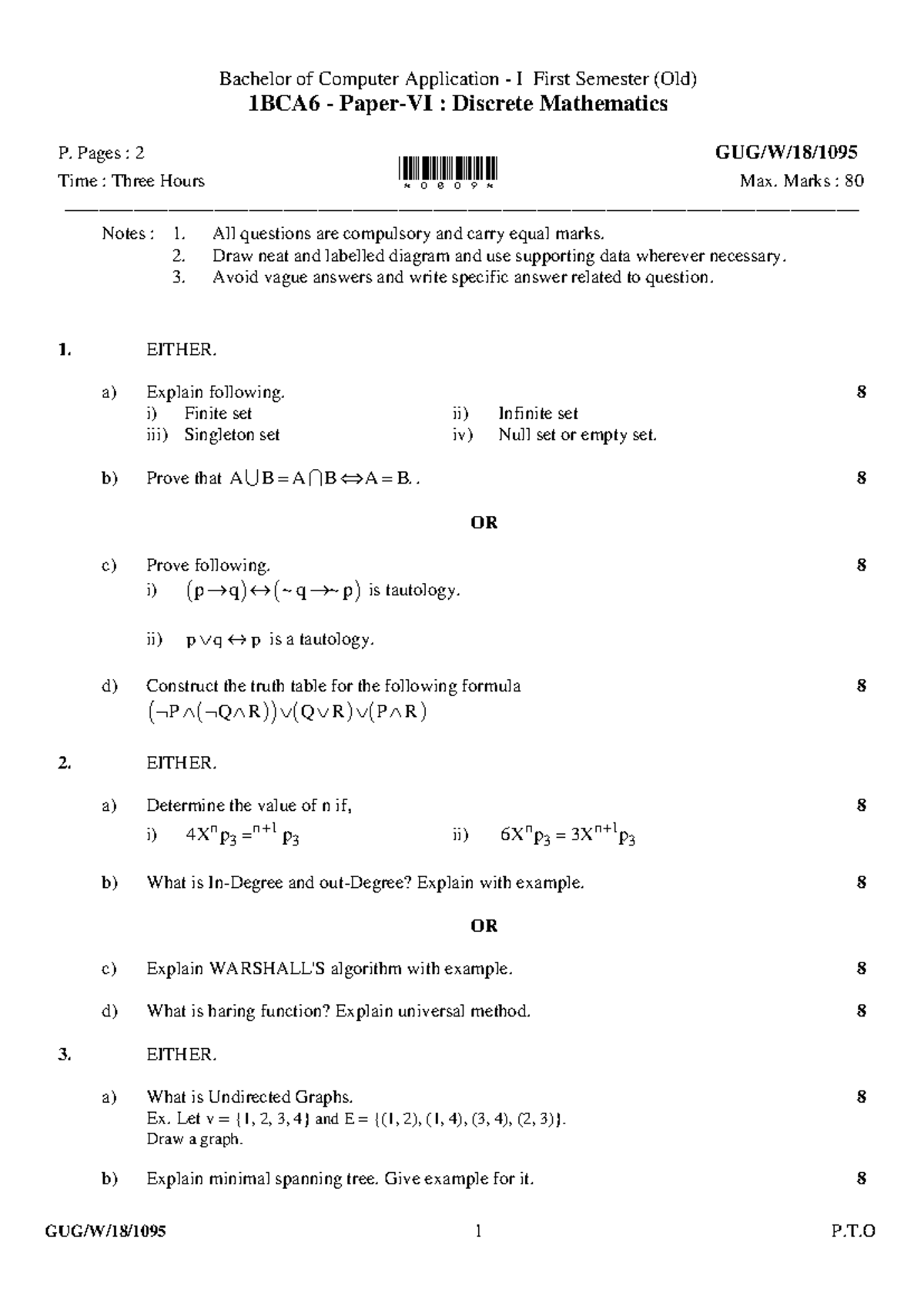 BCA 1st Sem Discrete Mathematics Exam Notes - Winter 2018 - Studocu