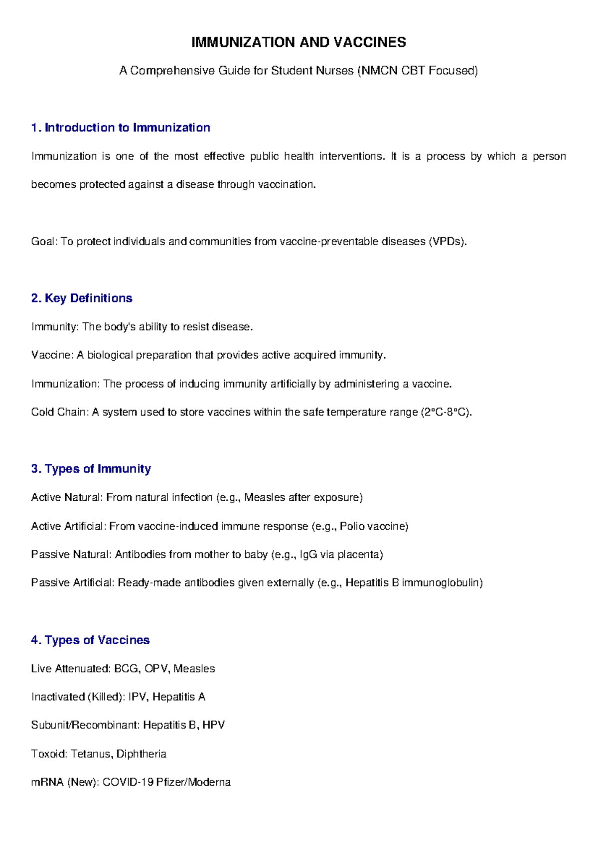 NMCN CBT Immunization & Vaccines Guide for Student Nurses - Studocu