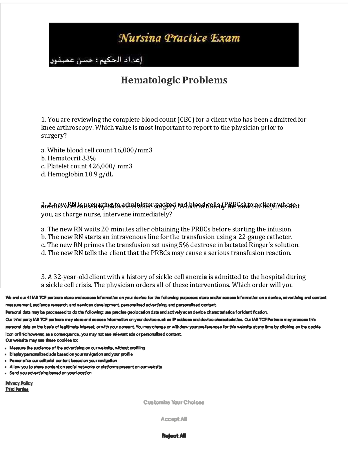 Hematologic Problems: Key Nursing Interventions and Prioritization ...