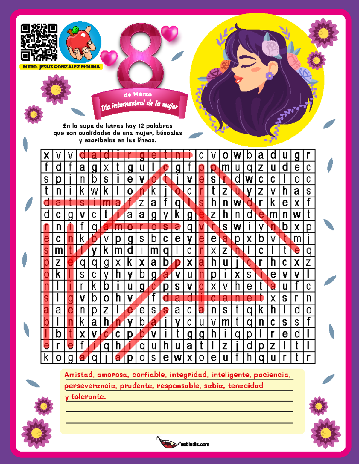 Sopa de letras dia de la mujer 2021 clave - xx ff ss tt dd dd rr ee ss ...