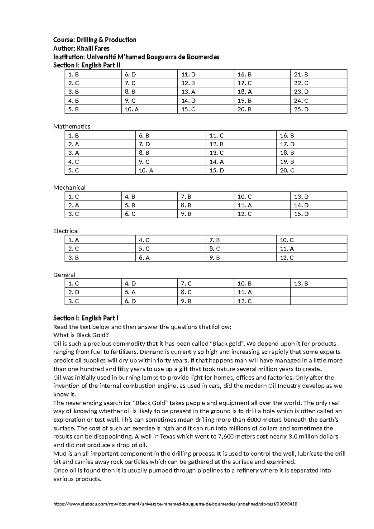 Test SLB 1 - test - Course: Drilling & Production Author: Khalil Fares ...
