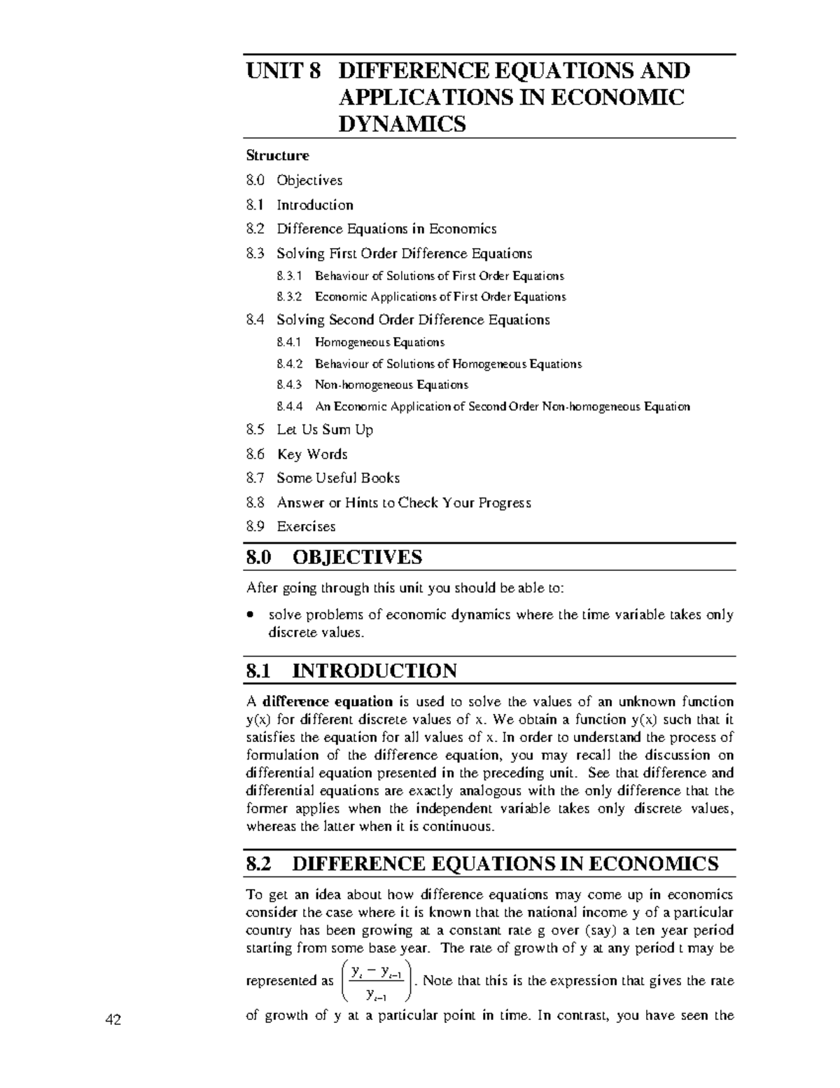 Unit-8: Lecture Notes on Difference Equations in Economic Dynamics ...