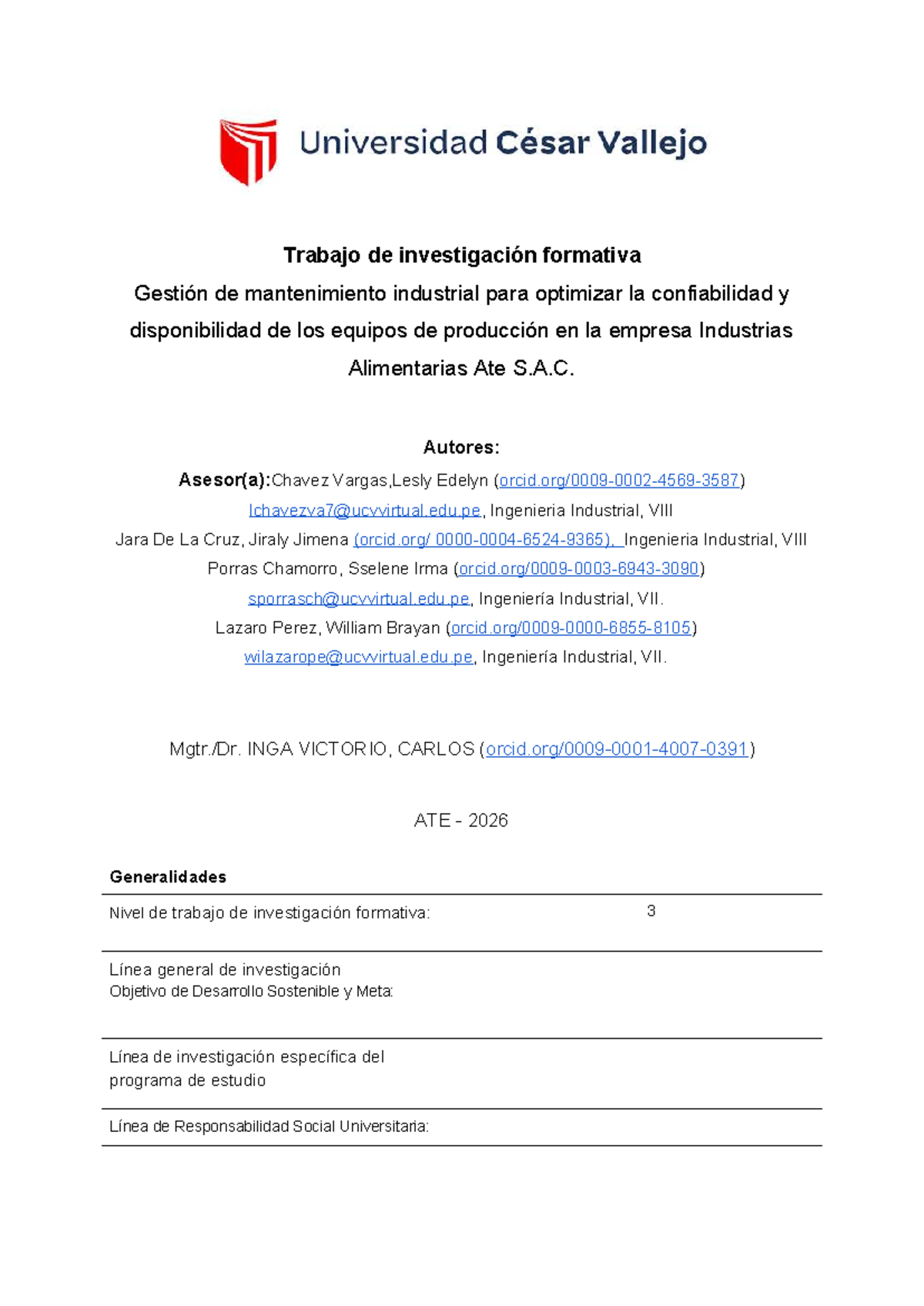 Gestión de Mantenimiento Industrial para Optimizar Equipos en INGA ...