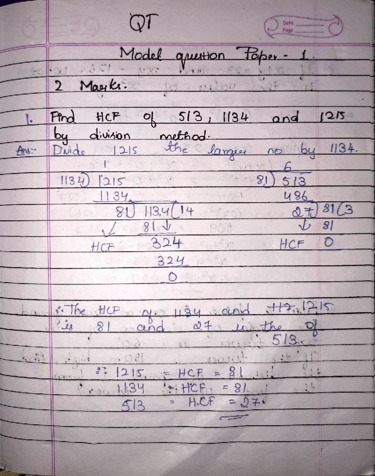 QT MQP-1: Solved Model Question Paper with Solutions - Studocu