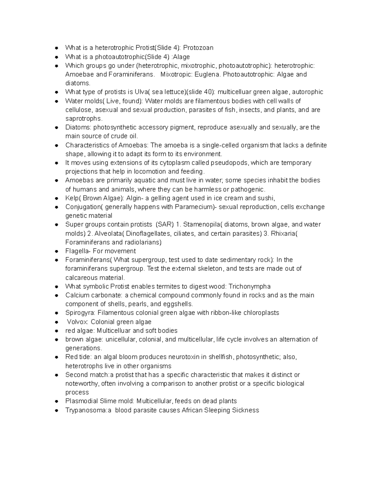 Study Guide on Protists and Reproduction Mechanisms (BIO101) - Studocu