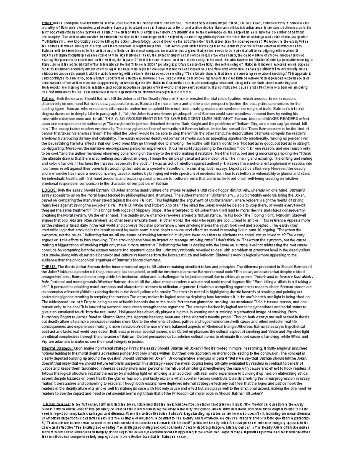 Ethos, Pathos, and Logos in Batman vs. The Deadly Allure of Smoke - Studocu