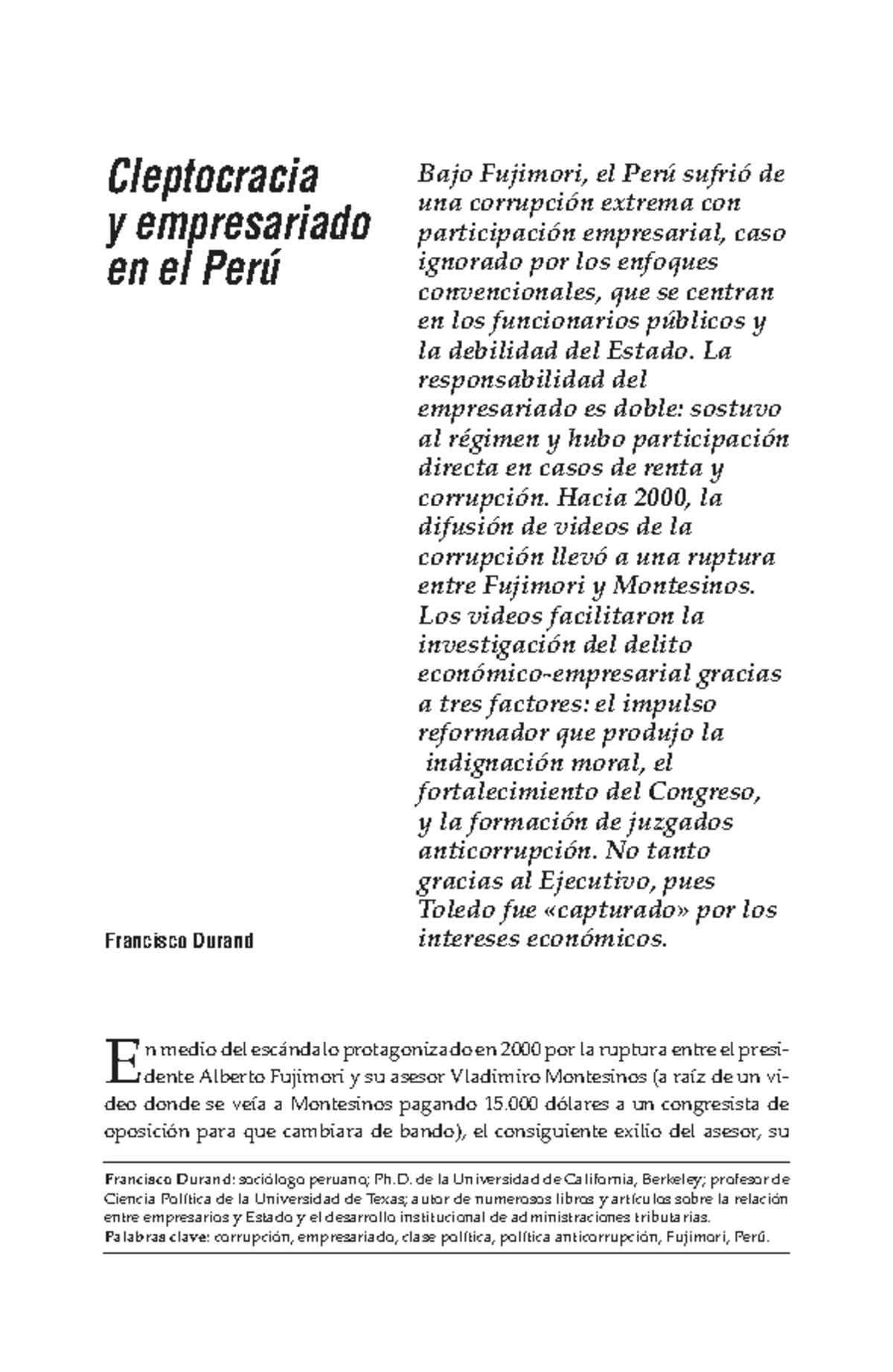 Cleptocracia y Empresariado en el Perú: Análisis Crítico (NUEVA ...