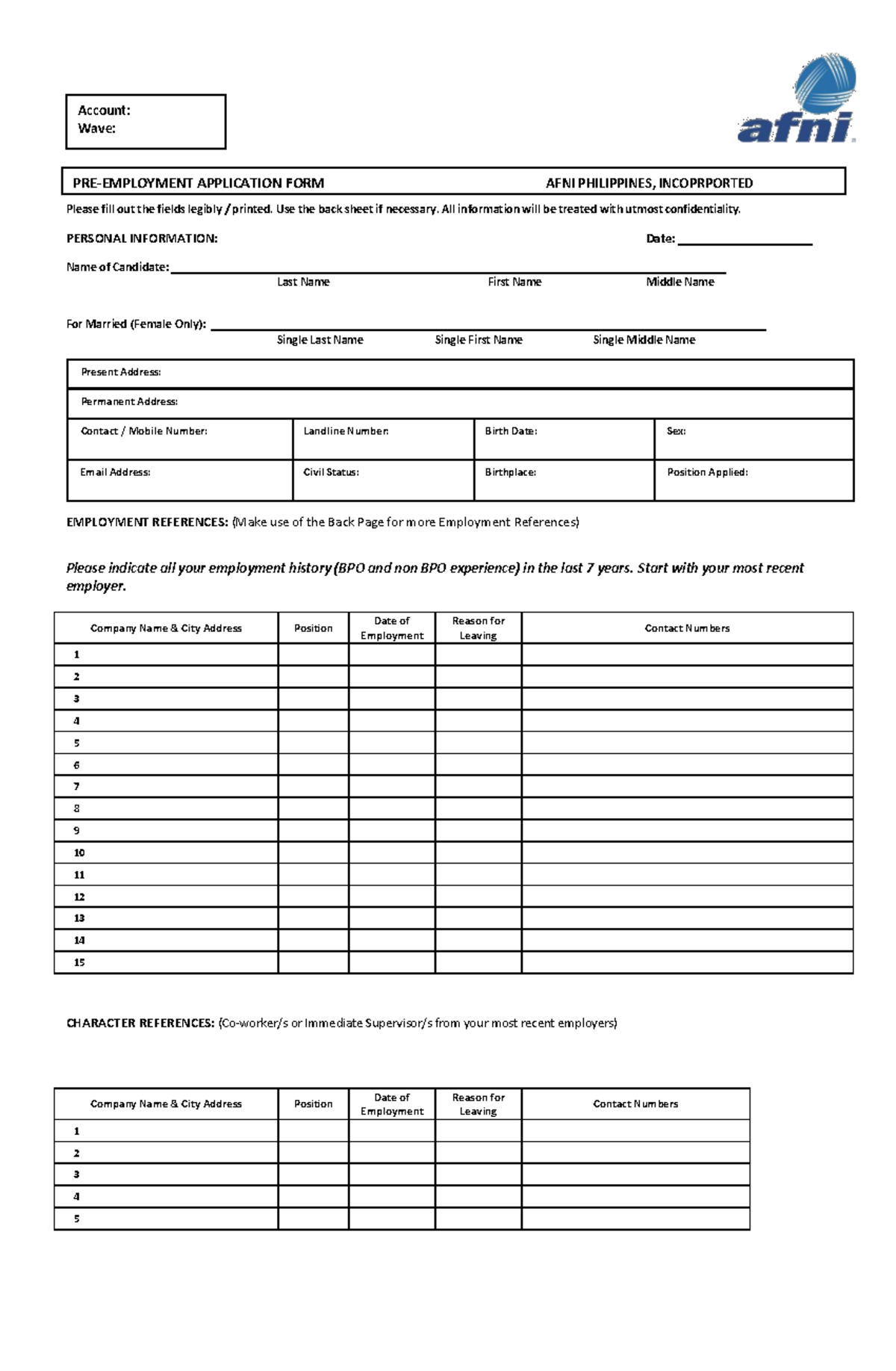 BI Form Template for Employment Application - Updated 1 - Studocu