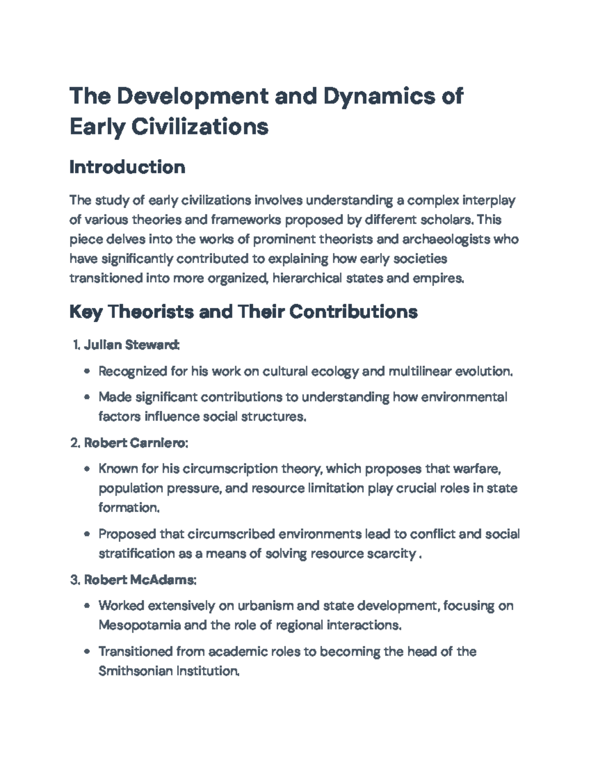 The Development and Dynamics of Early Civilizations: Key Theorists ...