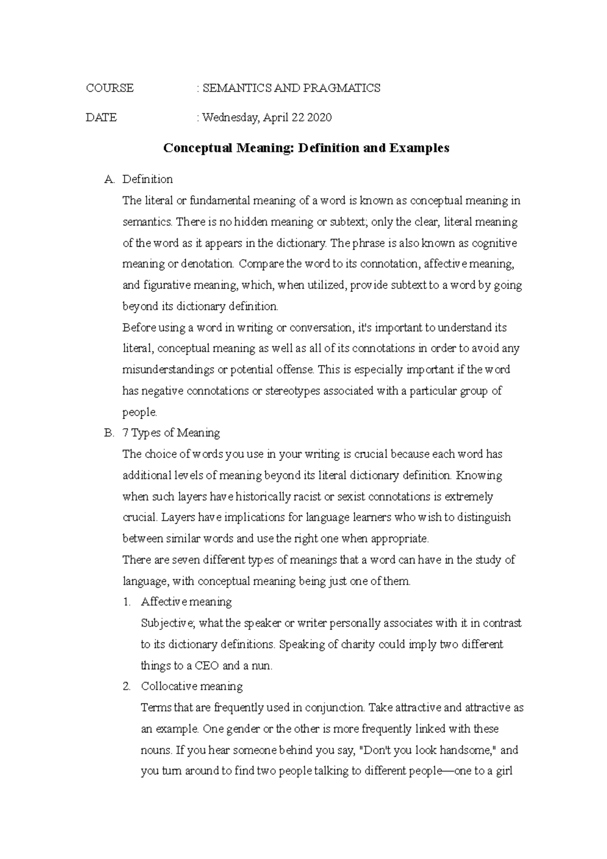 Semantics and Pragmatics: Conceptual Meaning Defined and Explained ...