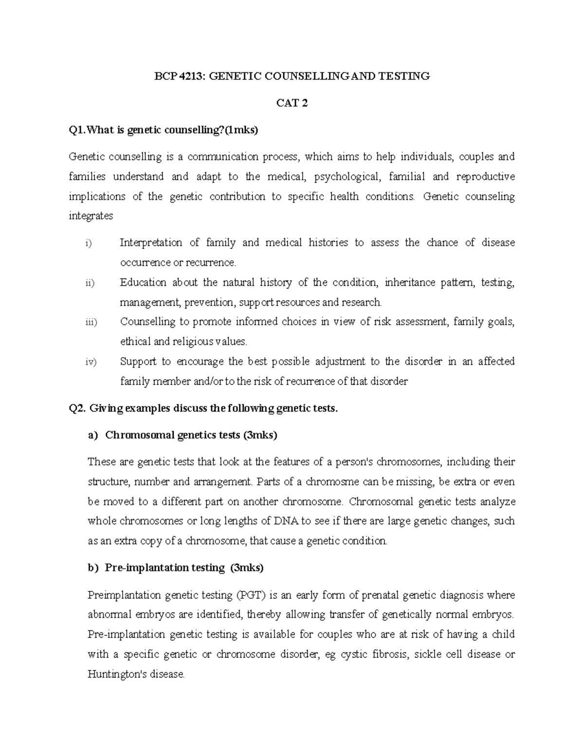 Genetic Counseling in BCP 4213: CAT 2 Progress Assignments - Studocu