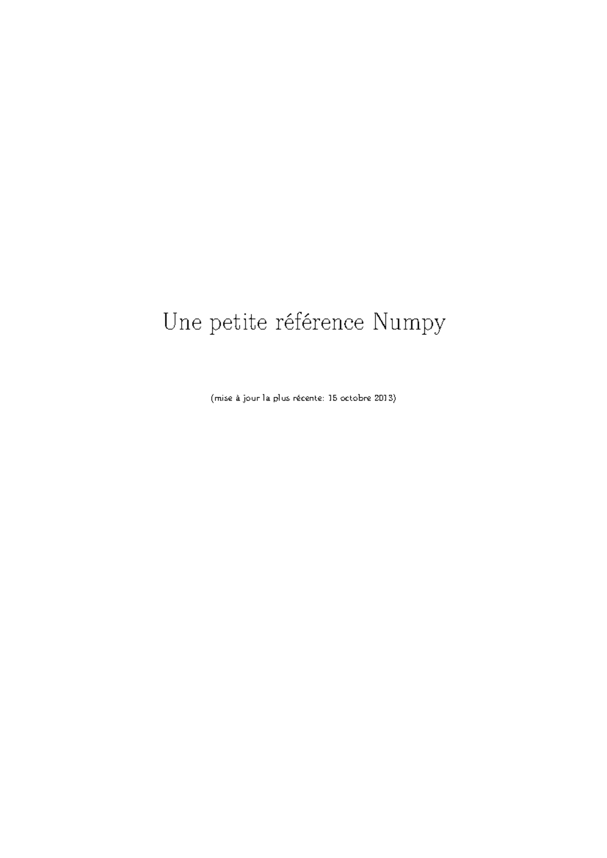 Une petite référence Numpy - Guide complet pour Python (2013) - Studocu