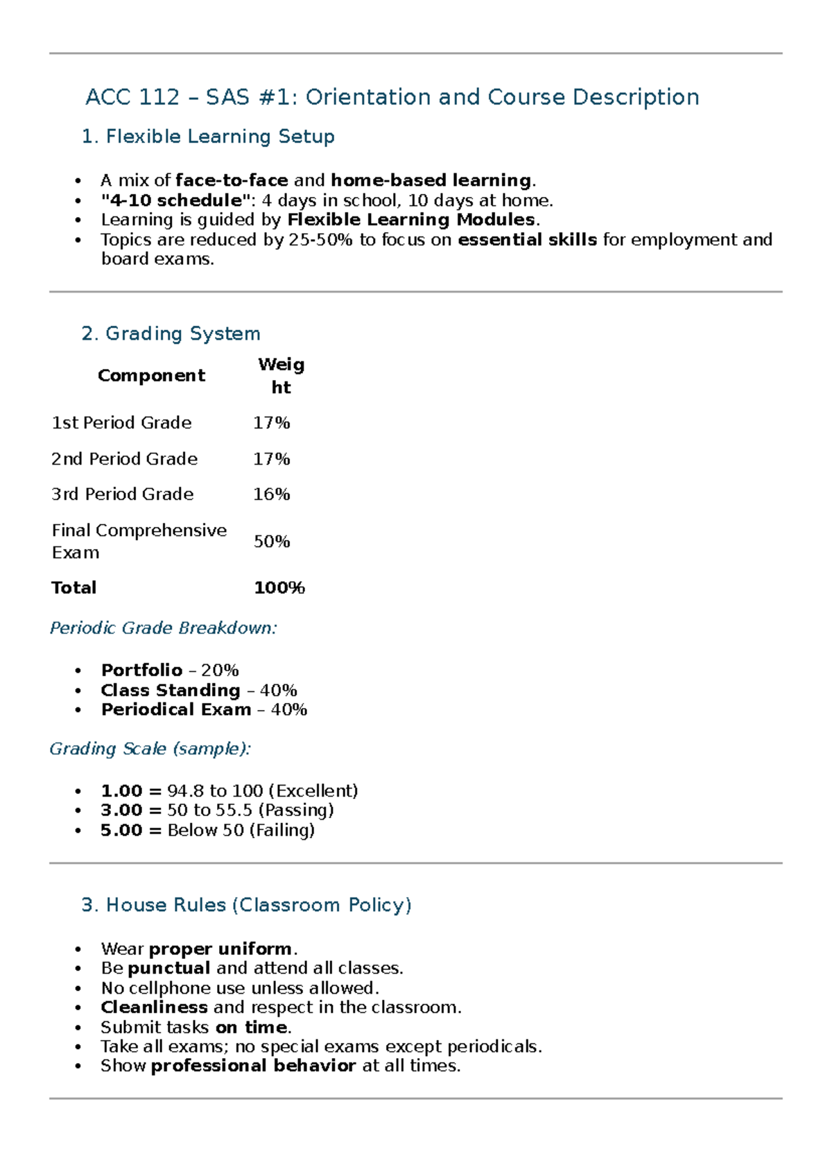 ACC 112 Corporate Governance Overview and Course Structure - Studocu