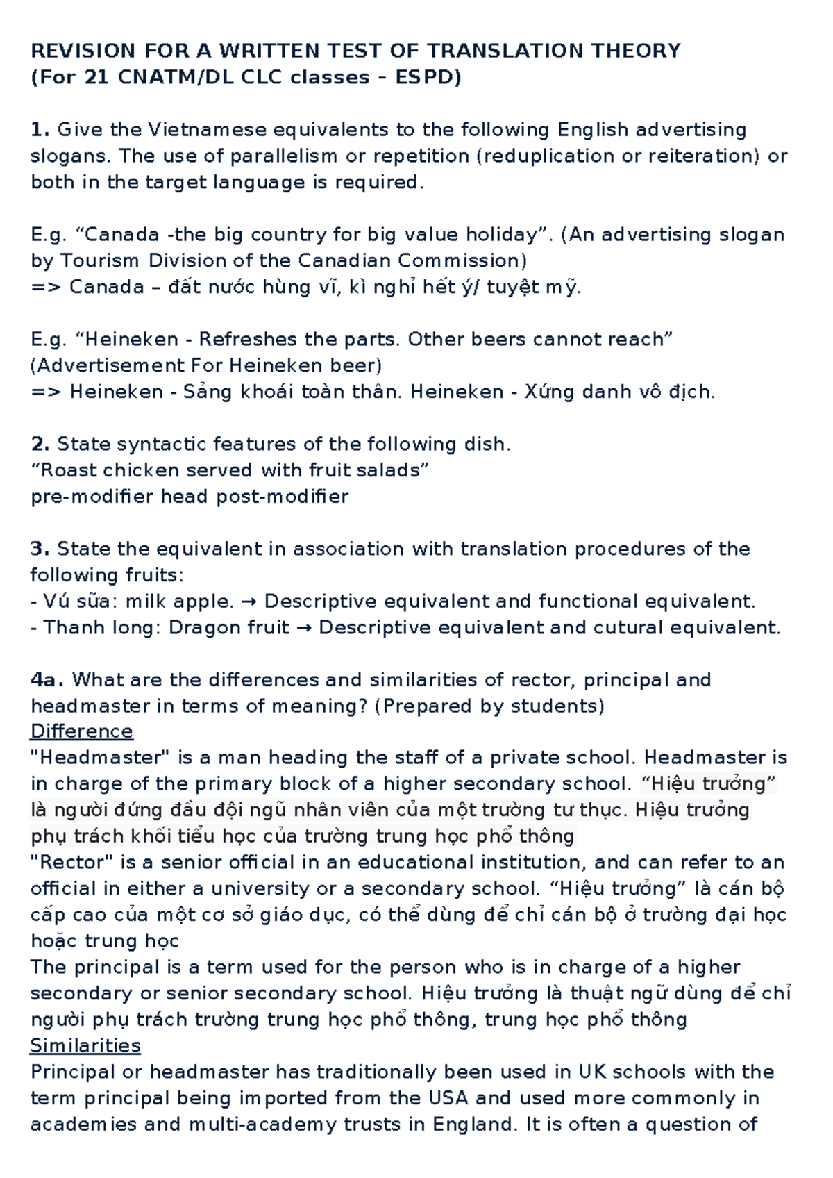 Revision FOR A Written TEST OF Translation Theory - REVISION FOR A ...