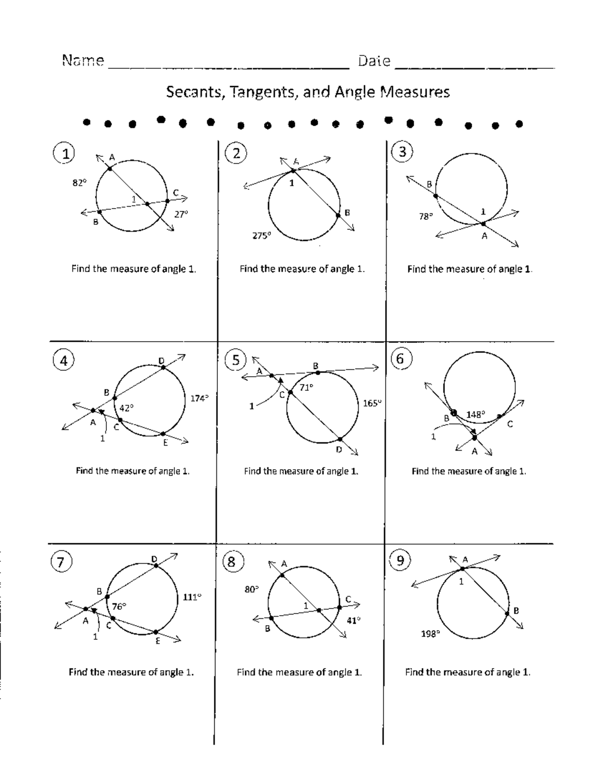 Secants, Tangents, and Angle Measures Worksheet - Studocu